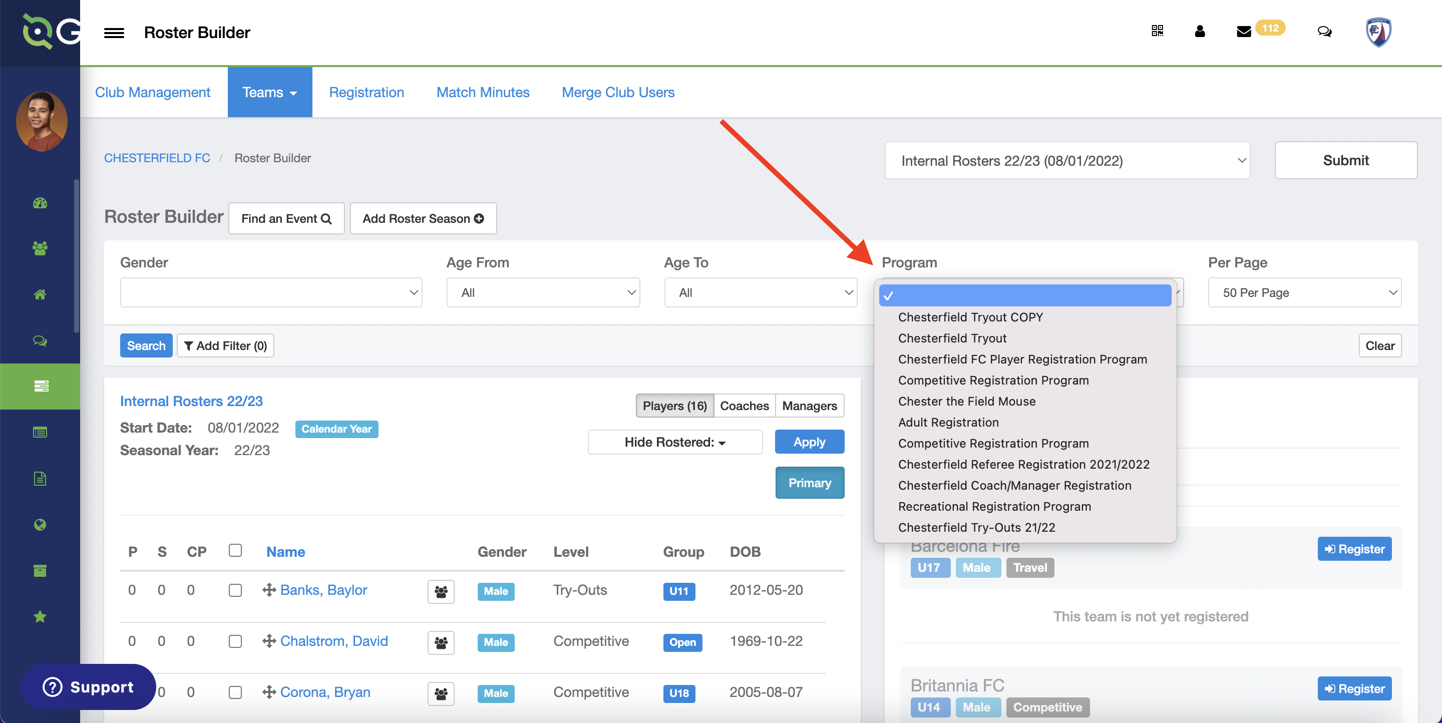 As a Club Admin - Creating and Building Internal Rosters